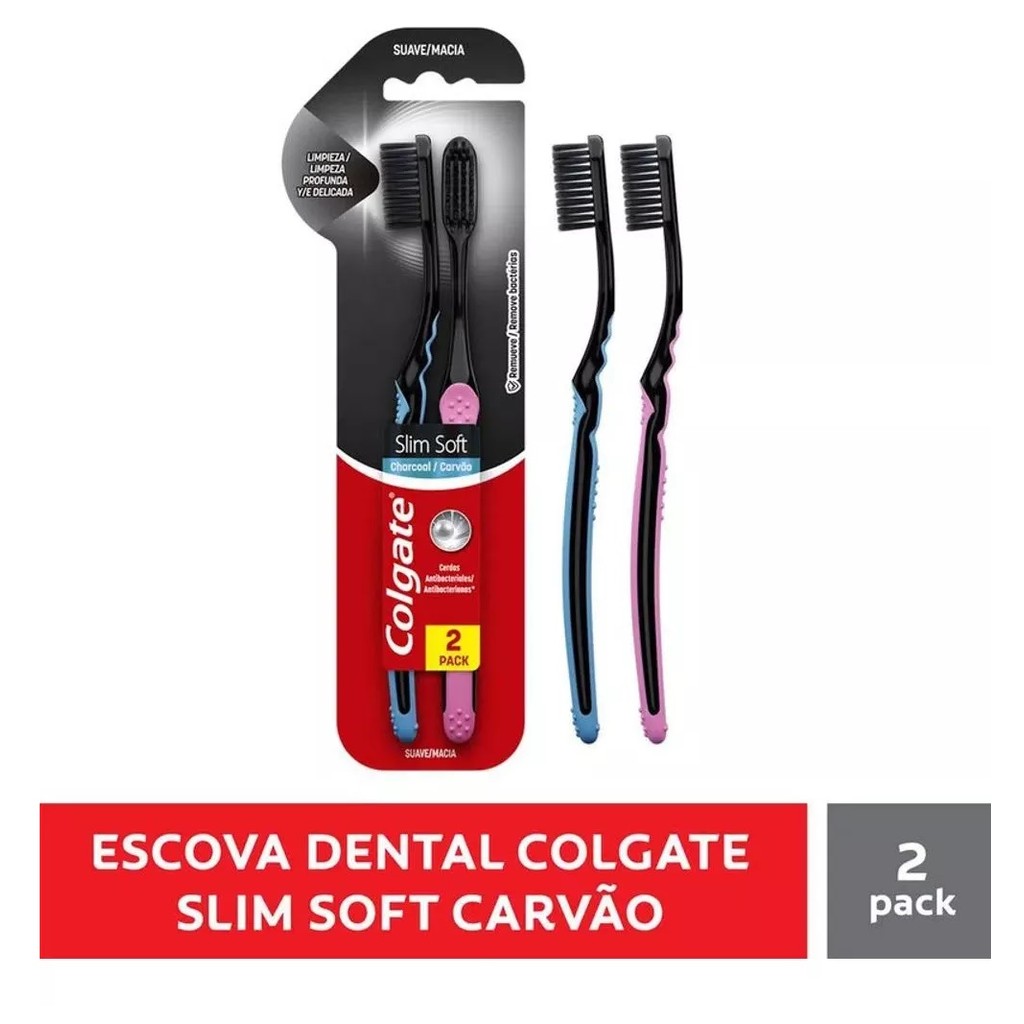 Escova Dental Colgate Slim Soft Black Suave 2 Unid-Colgate | Shopee Brasil
