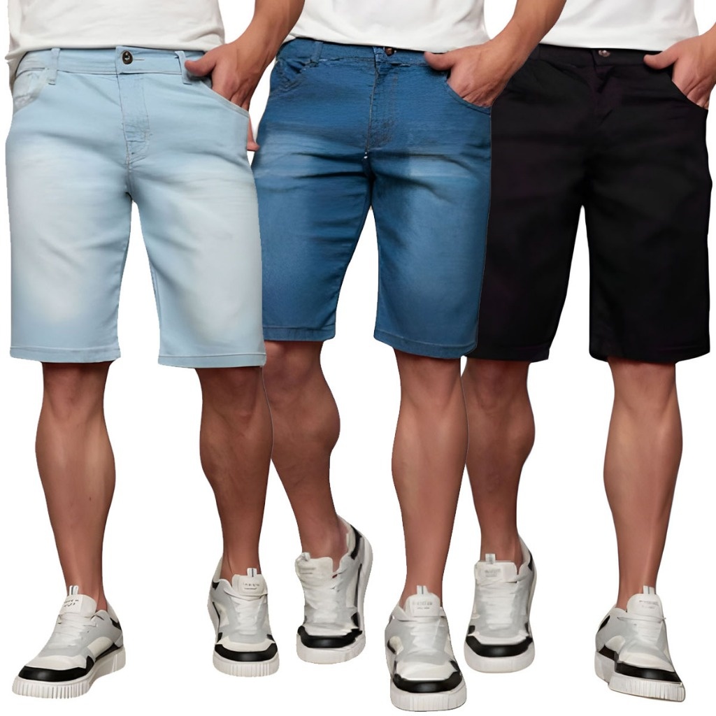 Kit Bermuda Jeans Masculina Skinny de Lycra Stilo | Shopee Brasil