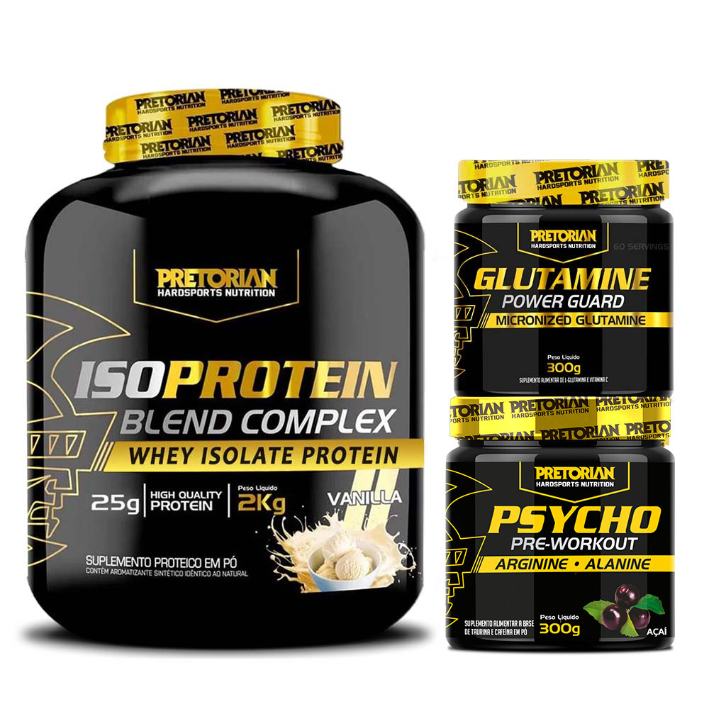 Iso Protein Blend Complex 2Kg + Glutamina 300g + Psycho Pré Workout ...