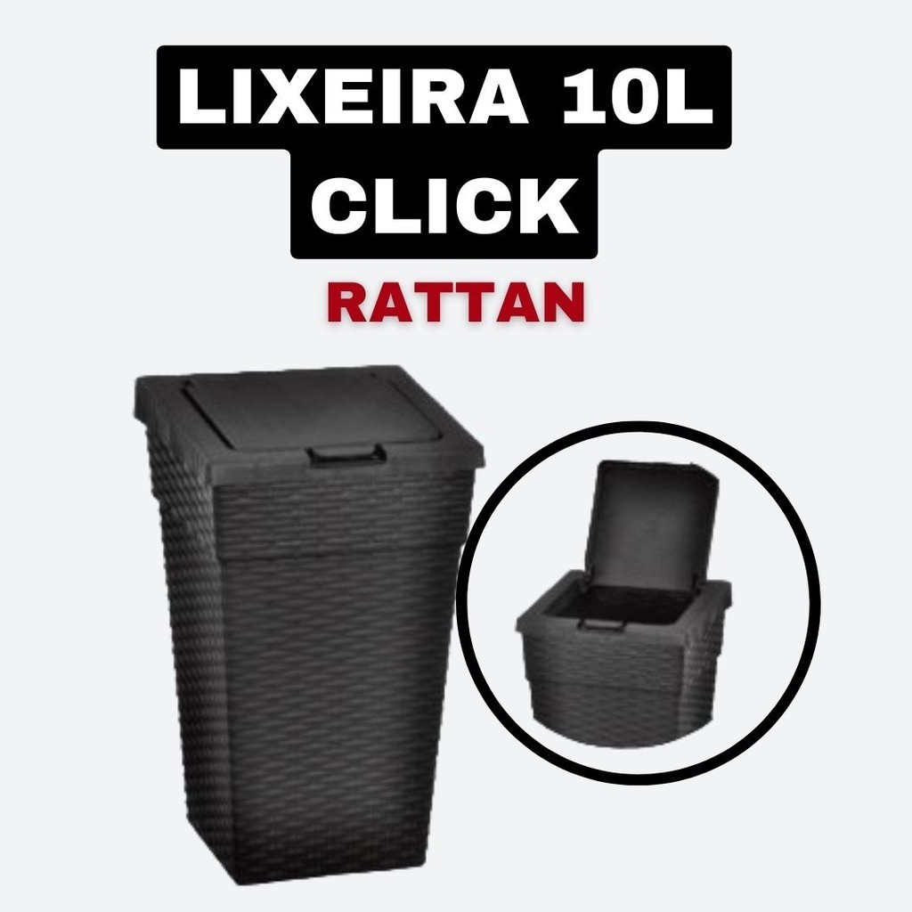 Lixeira Modelo Rattan Com Tampa Click 10 Litros Preta | Shopee Brasil