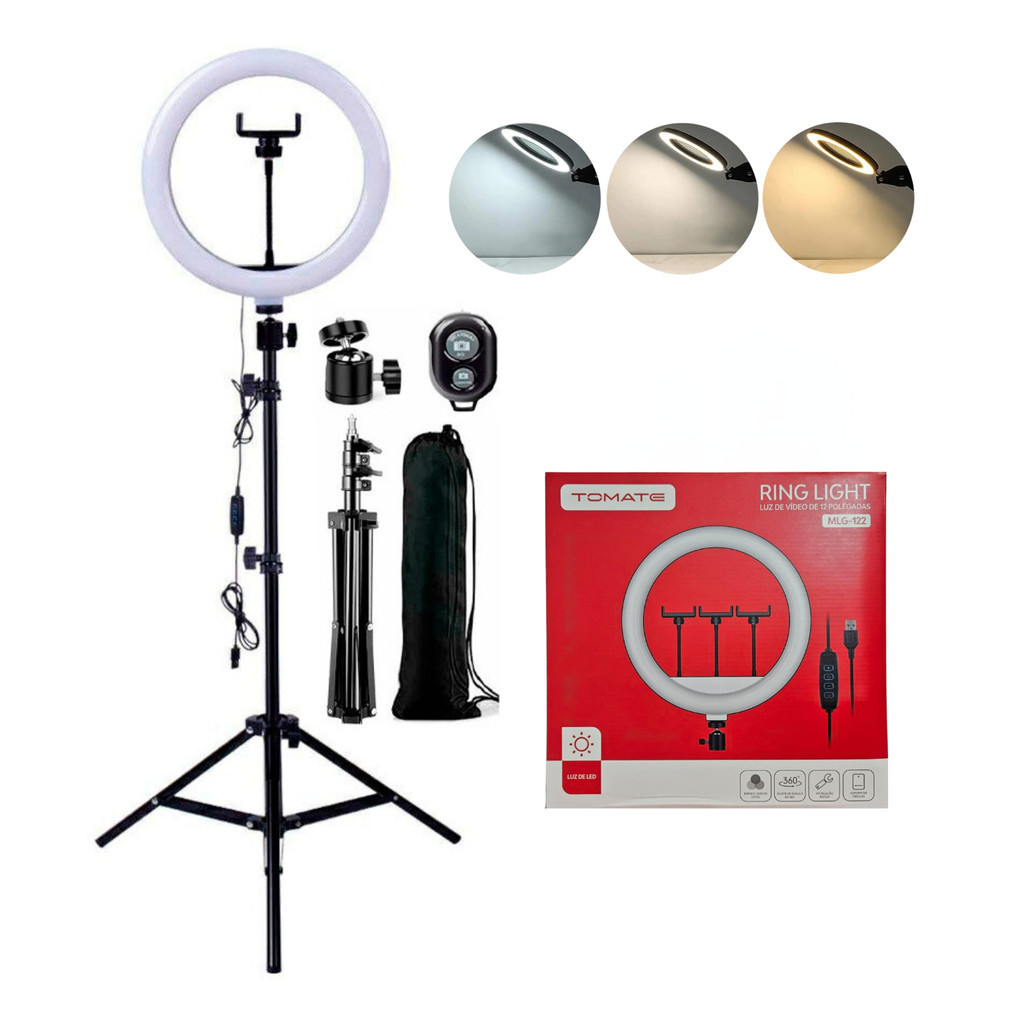 Kit Ring Light 12 Polegadas marca Tomate com tripé shuter | Shopee Brasil