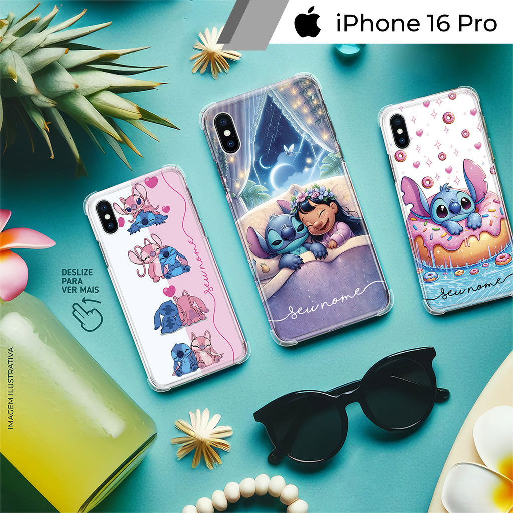 Capa Capinha - iPhone 16 Pro - Lilo e Stitch Personalizada com Nome ...