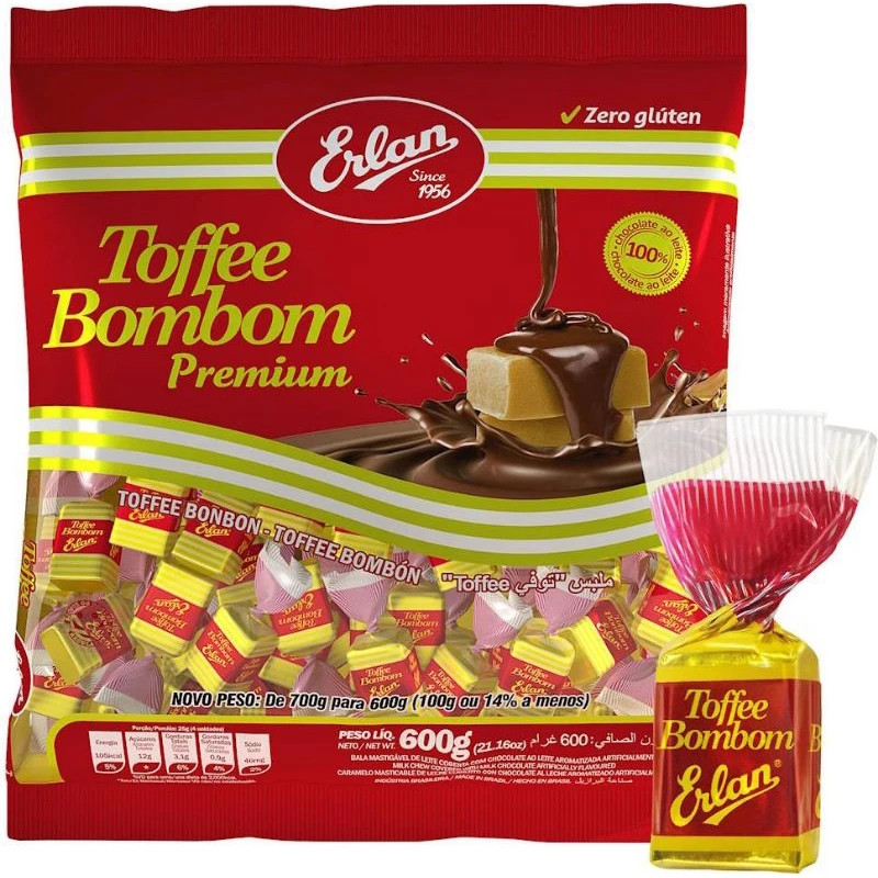BALA ERLAN BOMBOM TOFFEE 500G TRADICIONAL CARAMELO CHOCOLATE | Shopee Brasil