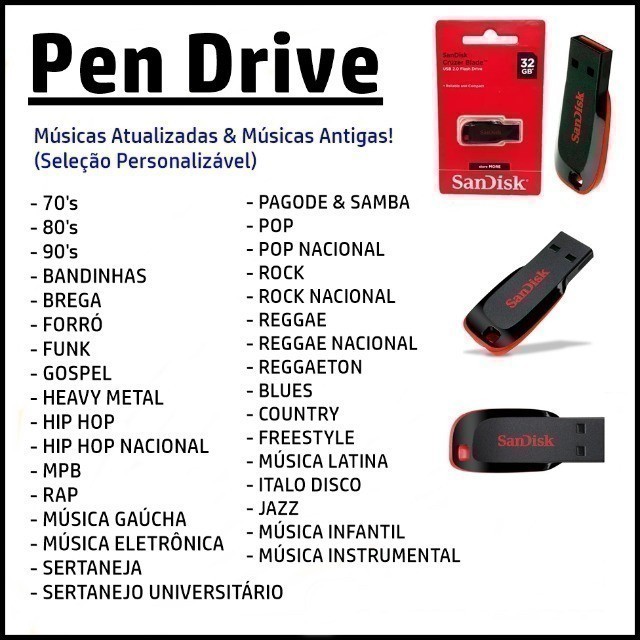 Pendrive Gravado com musicas Atualizado 2024 16gb mais de 3000 músicas ...