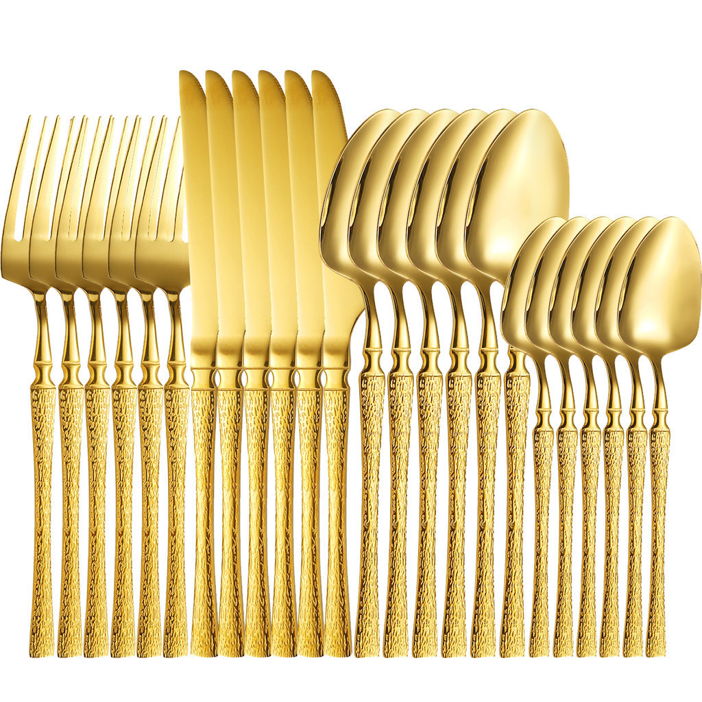Dourado KIT24 Conjunto de Talheres Aço Inoxidável Facas Garfos e ...