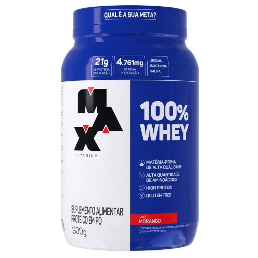 Whey Protein Max Titanium Pote 900gr Concentrado Sabor Morango | Shopee ...