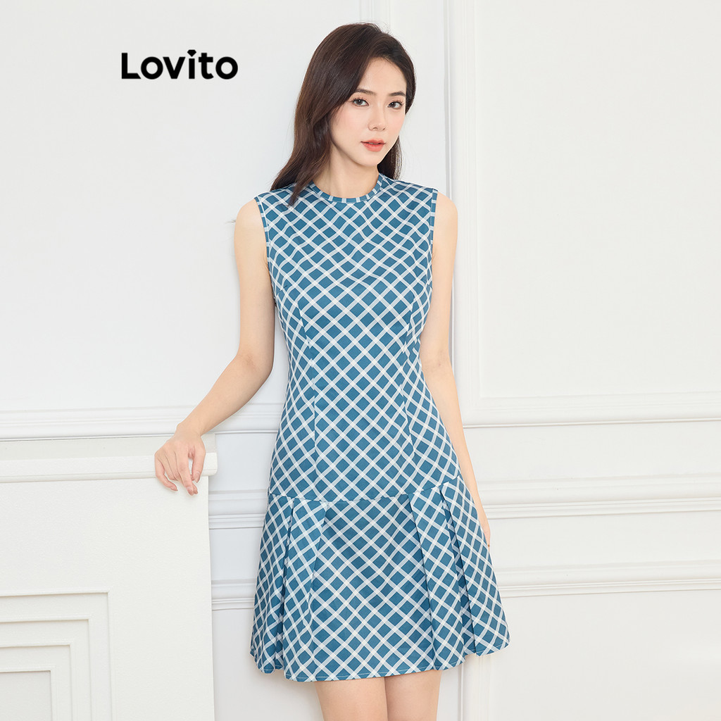 Lovito Vestido casual xadrez colorblock para mulheres L104ED309 ...