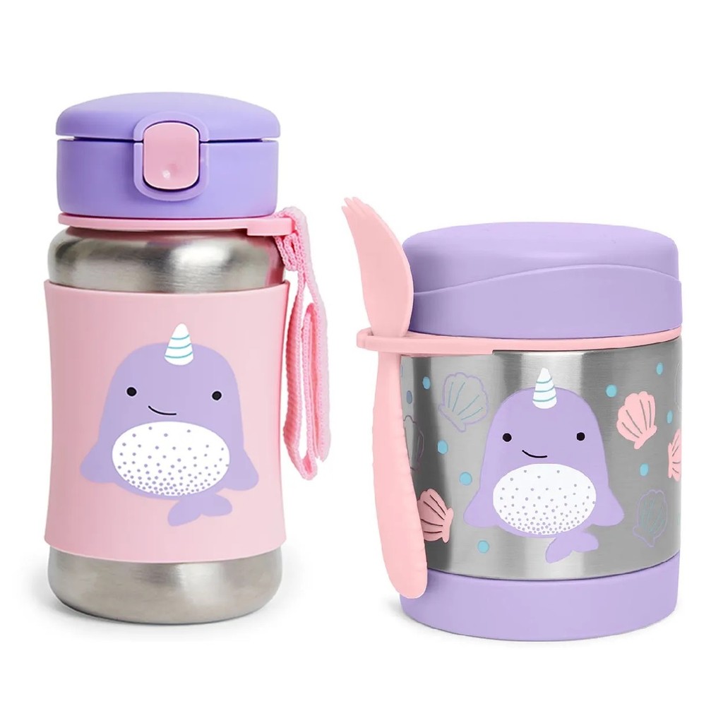 Kit Skip Hop Garrafa em Aço Inox e Pote Térmico Zoo Baleia Narval ...