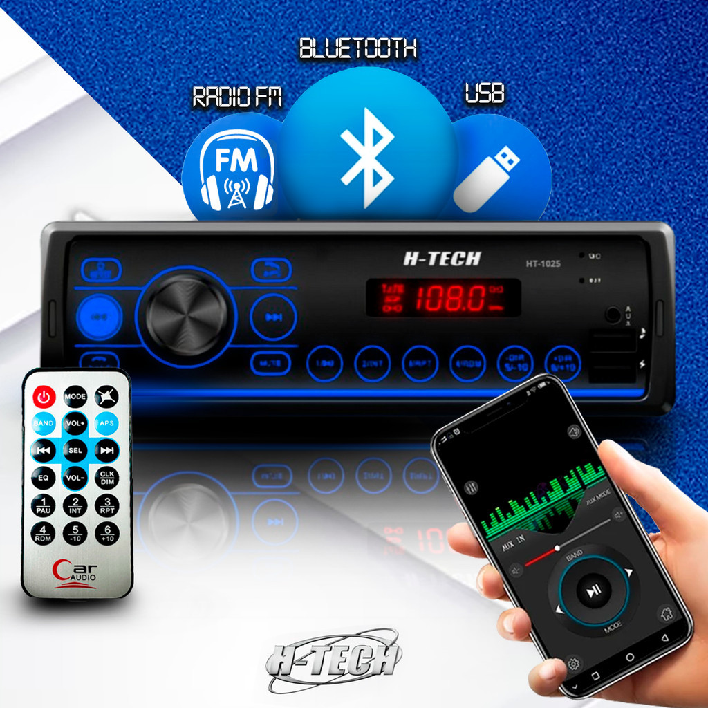 Rádio Som Automotivo Mp3 C/ Bluetooth 2 Usb's Aux Pen Drive HTECH C/ Controle Tipo Pioneer ...