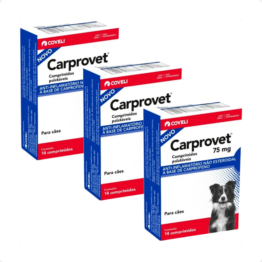 Kit 3 Carprovet 75mg Coveli para Cães - 14 Comprimidos | Shopee Brasil