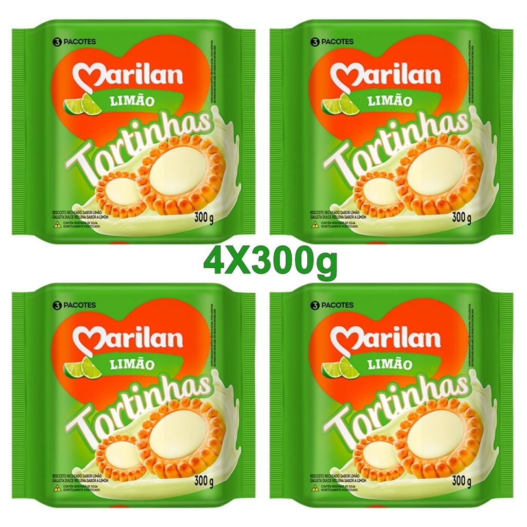 Tortinha Marilan Biscoito Bolacha Recheado Limão 4X300G | Shopee Brasil