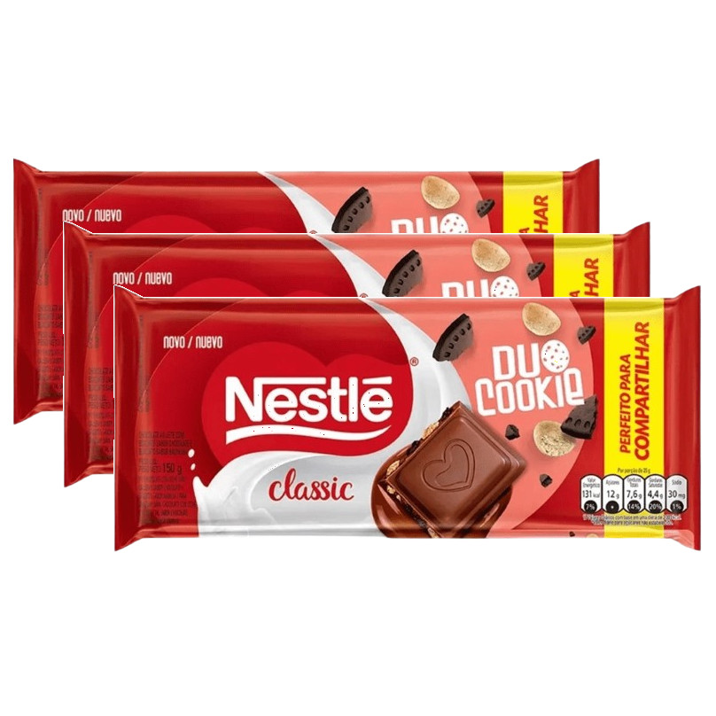 kit 3 Barra de Chocolate Classic Duo Cookie Nestlé 150g | Shopee Brasil