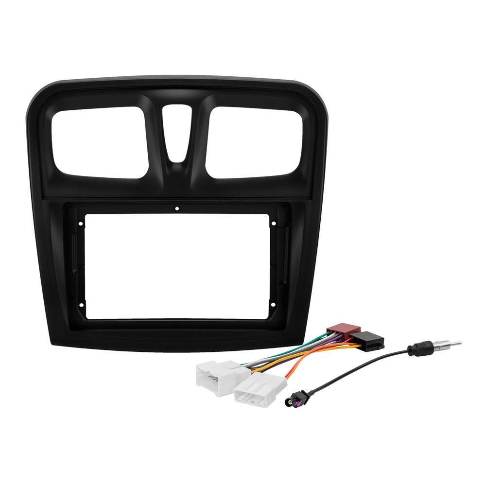 Kit Moldura Painel 9 Pol Sandero Logan 2015 2016 2017 2018 2 Din Preto Chicote Som Plug Antena ...