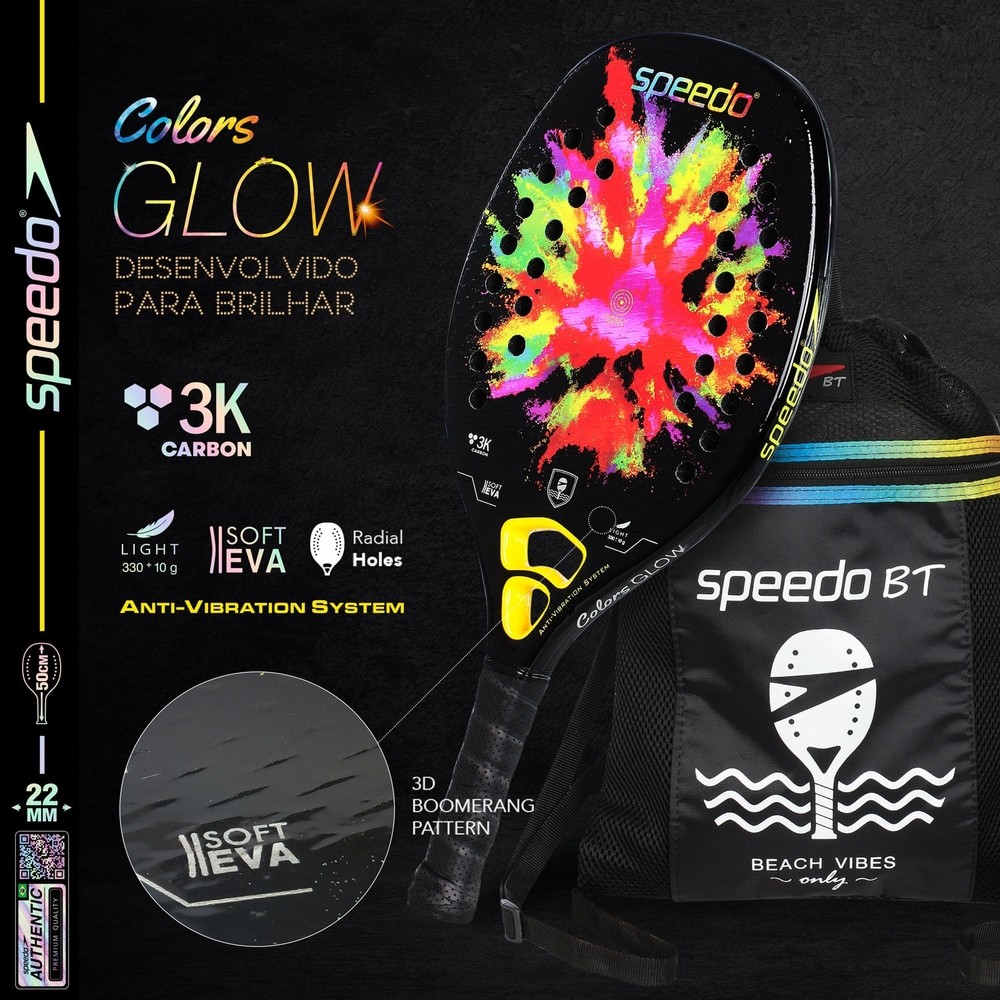 Raquete de Beach Tennis 3K Colors Glow + Beach Bag Speedo - COLORS ...