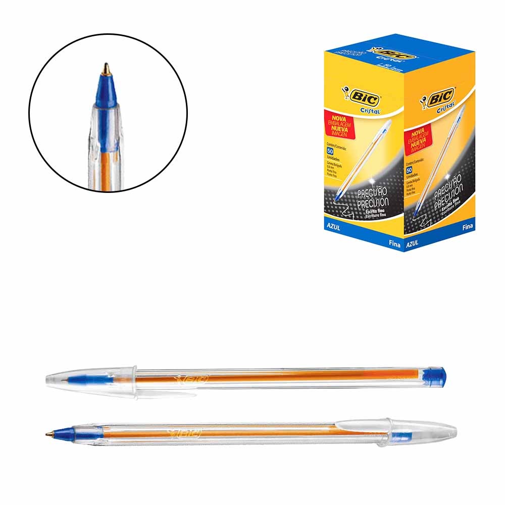 Kit 50 Caneta Bic Ponta Fina Esferográfica Cristal Precisão 0.8mm Azul Laranja | Shopee Brasil