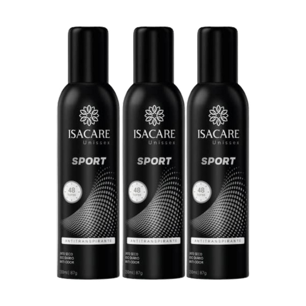 Kit 3 Isacare - Antitranspirante Unissex Sport 87g | Shopee Brasil