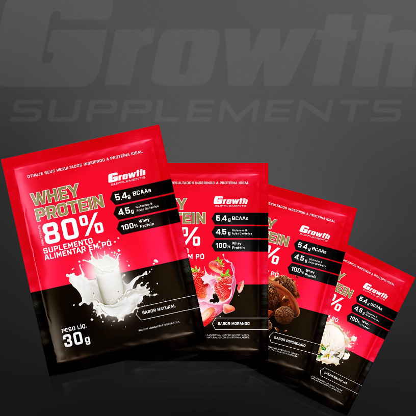 Kit 19x DOSE Whey Protein Concentrado 80% Sachês de 30g - Growth ...