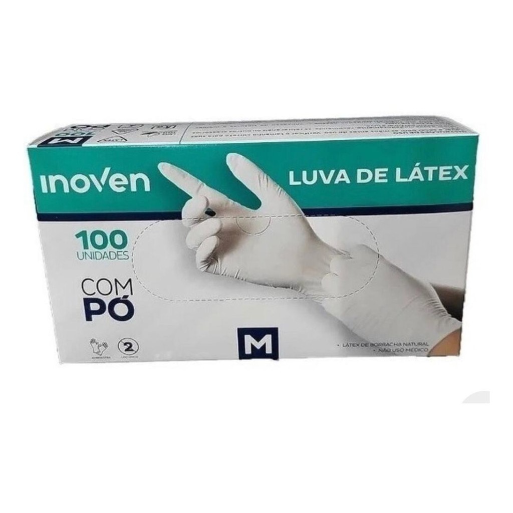 Luva de Látex Com Pó Tamanho M com 100 Unidades Inoven | Shopee Brasil