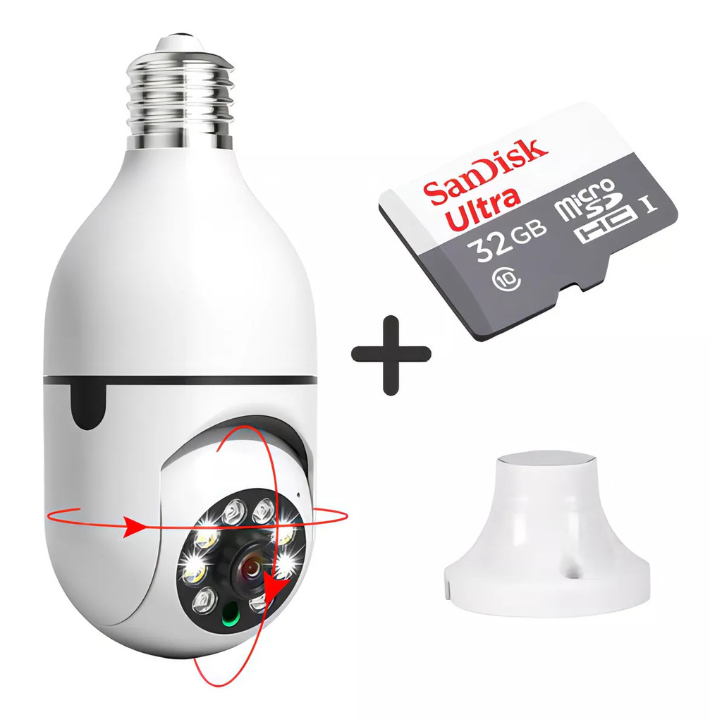 Camera Lampada Ip 360 Giratoria Wifi + Cartão De Memória 32gb | Shopee ...
