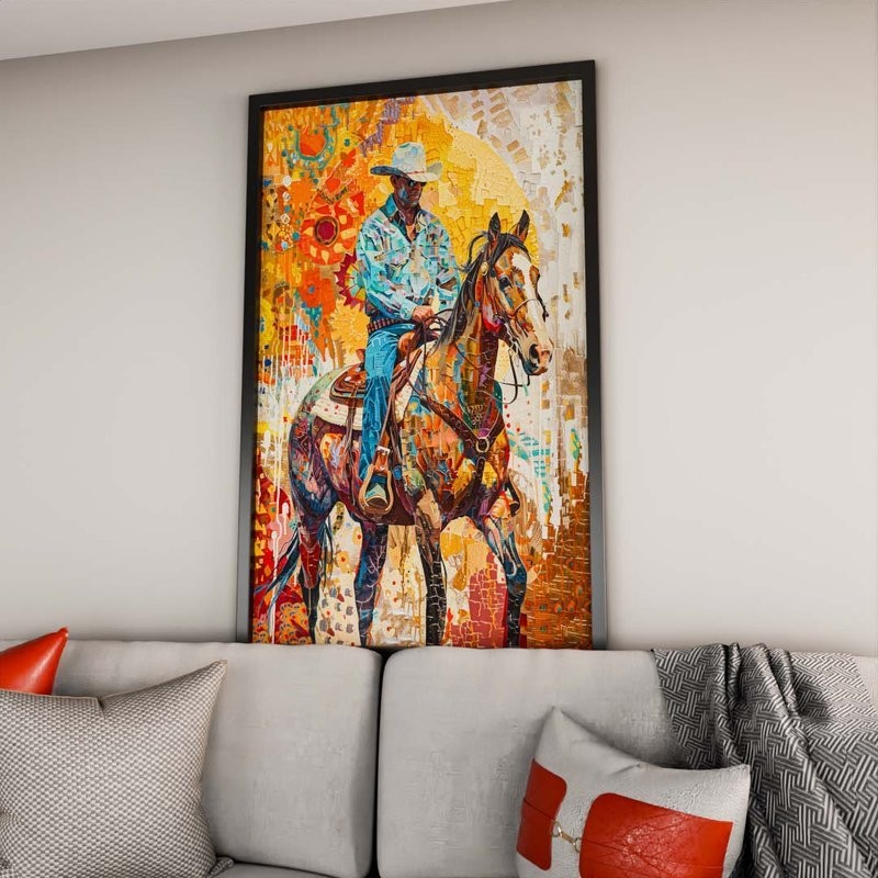 Quadro Decorativo 110x80cm Cowboy em Mosaico Hall da Luxo Sala Quarto ...