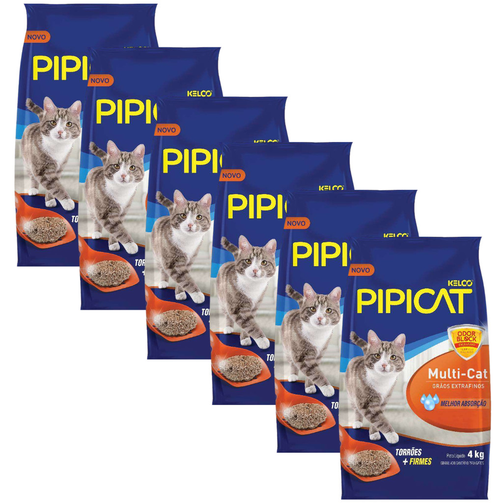 Kit 6 Areia Higiênica Pipicat Multicat para Gatos Multi Cat 4kg ...