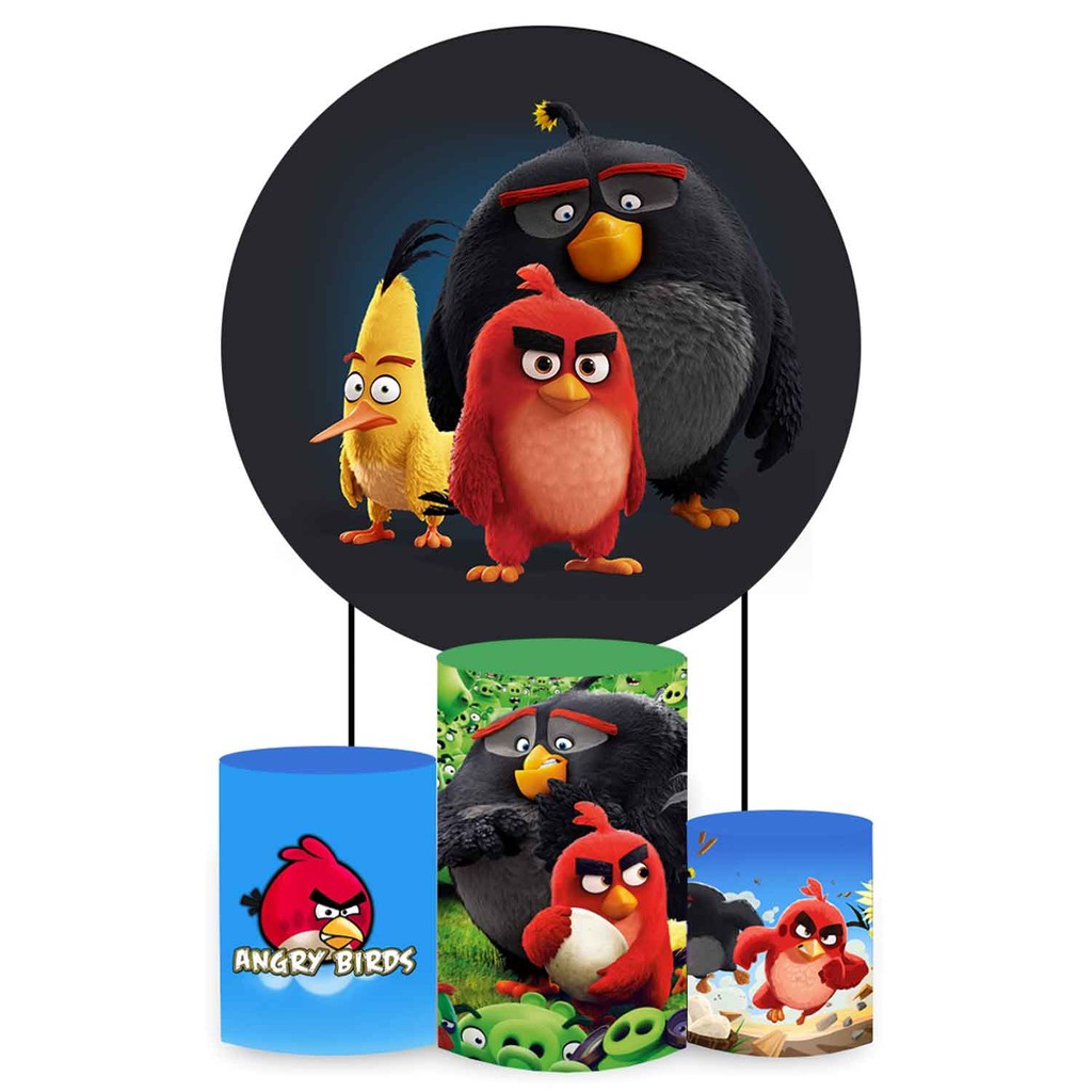 Kit Painel de Festa Redondo de 1,50m e Trio de Cilindros Angry Birds ...