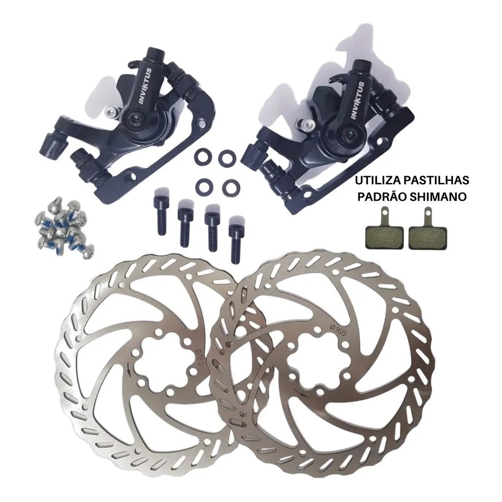 Kit Freio A Disco Bicicleta Mecânico Disco Pinças Rotor Par Inviktus ...