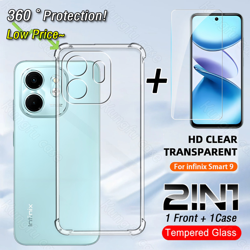 Capa Transparente 2 Em 1 Para Infinix Smart 9 smart9 smart8 8Pro 8Plus 4G De Telefone TPU Vidro ...