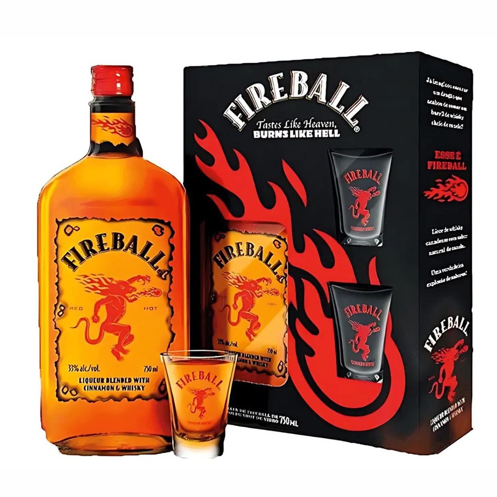 Licor De Canela Fireball 750ml Kit Com 2 Copos Shot | Shopee Brasil