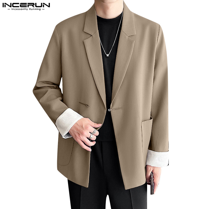 INCERUN Blazer Masculino Coreano Personalizado Com Botão De Metal ...