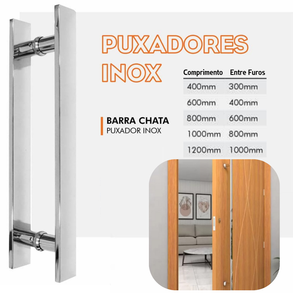 PUXADOR PORTA DUPLO BARRA CHATA INOX 304 POLIDO INTERNO EXTERNO ...