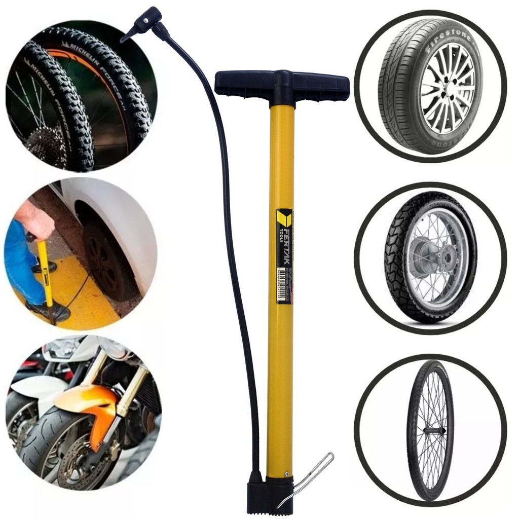 Bomba Para Encher Pneu De Carro Moto E Bike Bicicletas Manual Vertical ...
