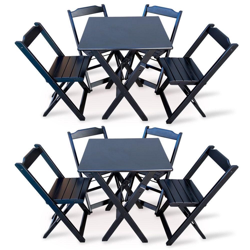 Kit 2 Conjuntos De Mesa Dobravel Com 4 Cadeiras Dobráveis De Madeira 70x70 Cm Preto Cor: Preto ...