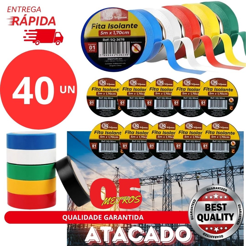 40 KIT Rolos Fita Isolante Colorida Pvc Antichama Adesiva ATACADO ...