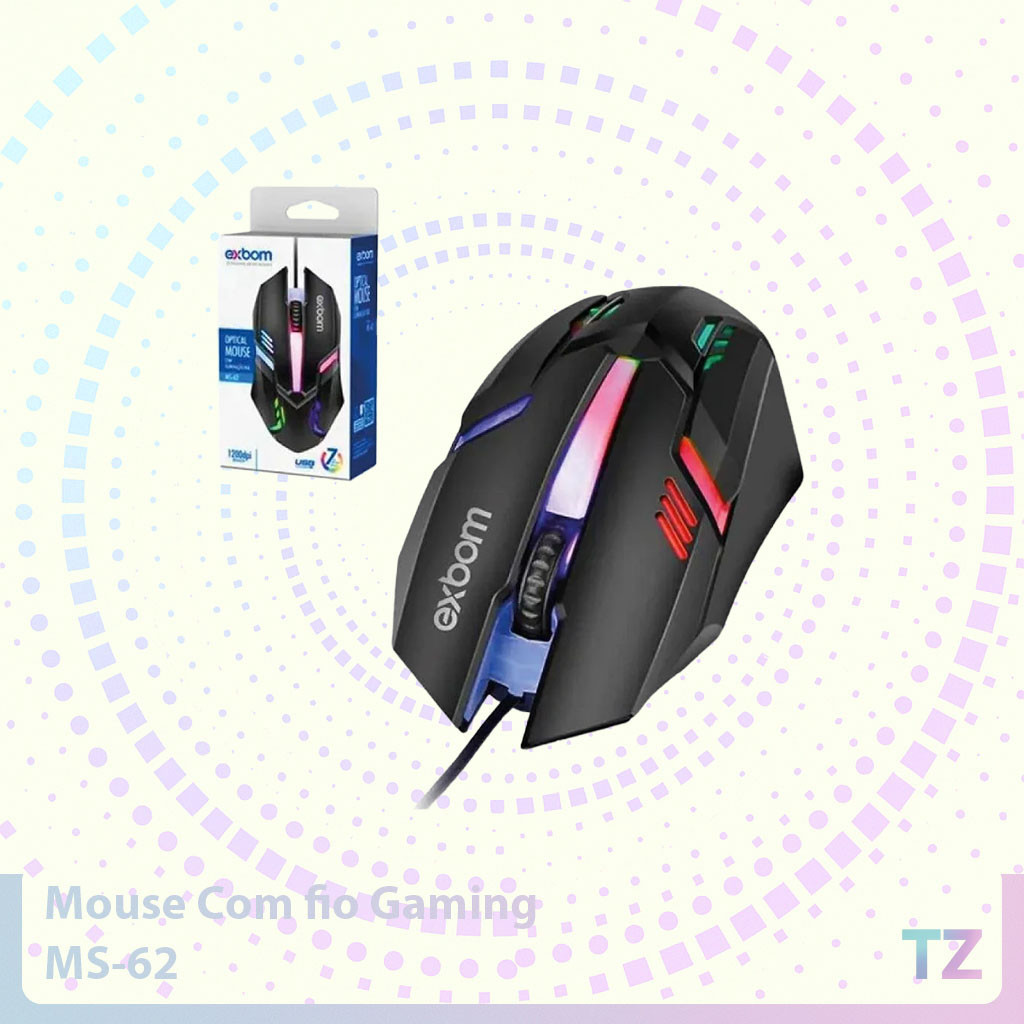 Mouse Gamer Led Rgb 7 Cores Com Fio Usb 1200dpi Ms-62 Exbom | Shopee Brasil