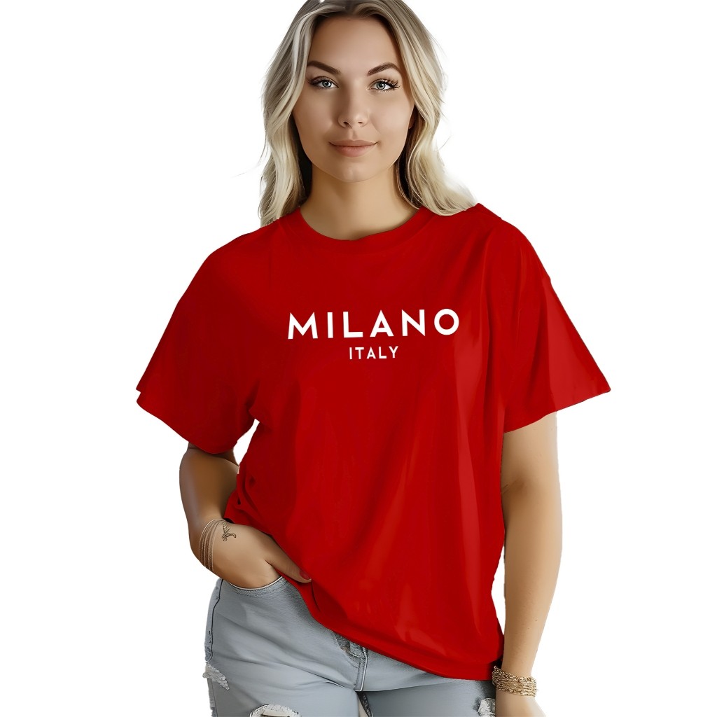 Camiseta Com Gola Redonda Com Letras, Milano Italy Camiseta Casual ...