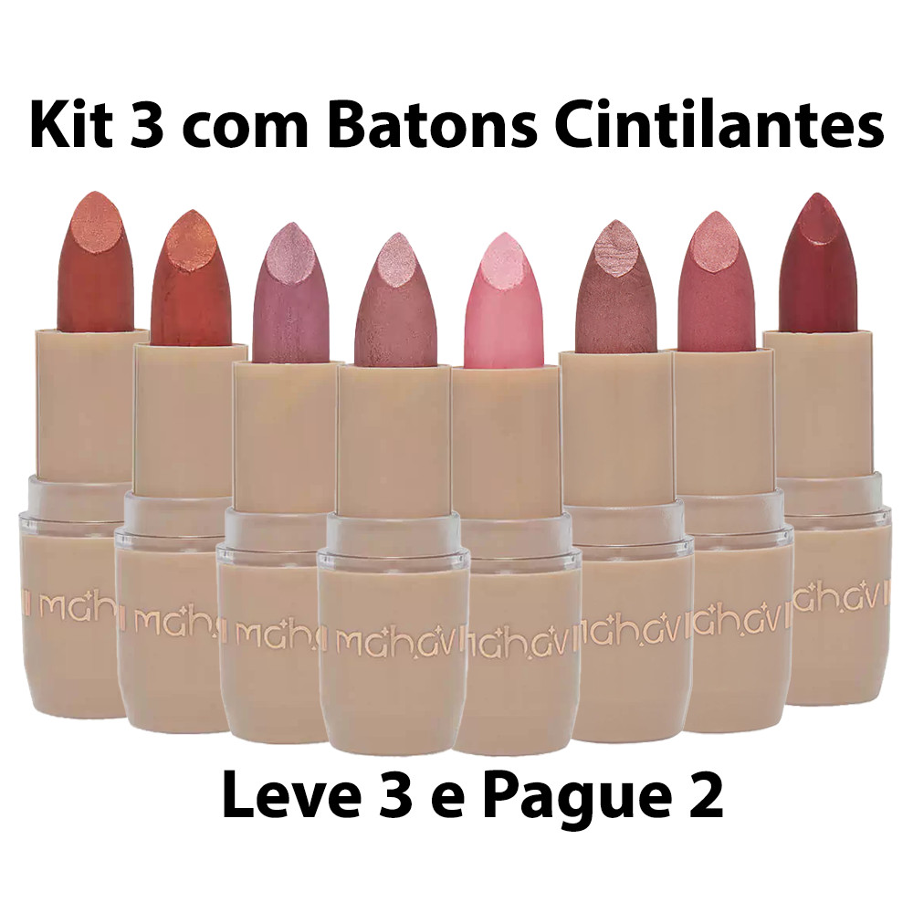 Kit 3 Batom Bala Cintilante Dia a Dia Mahav | Shopee Brasil