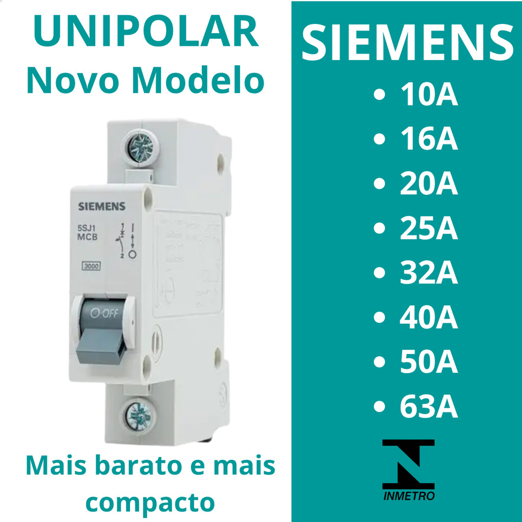 Disjuntor Unipolar 10A a 63A Din Curva C Residencial Novo Modelo Siemens | Shopee Brasil