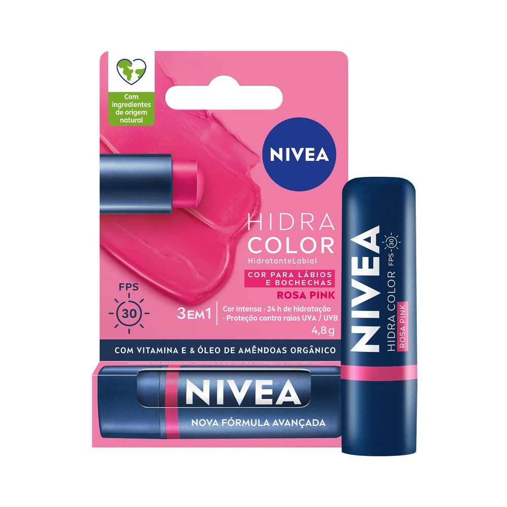 Hidratante Labial Nivea Hidra Color 2 em 1 Rosa Pink 4,8g | Shopee Brasil