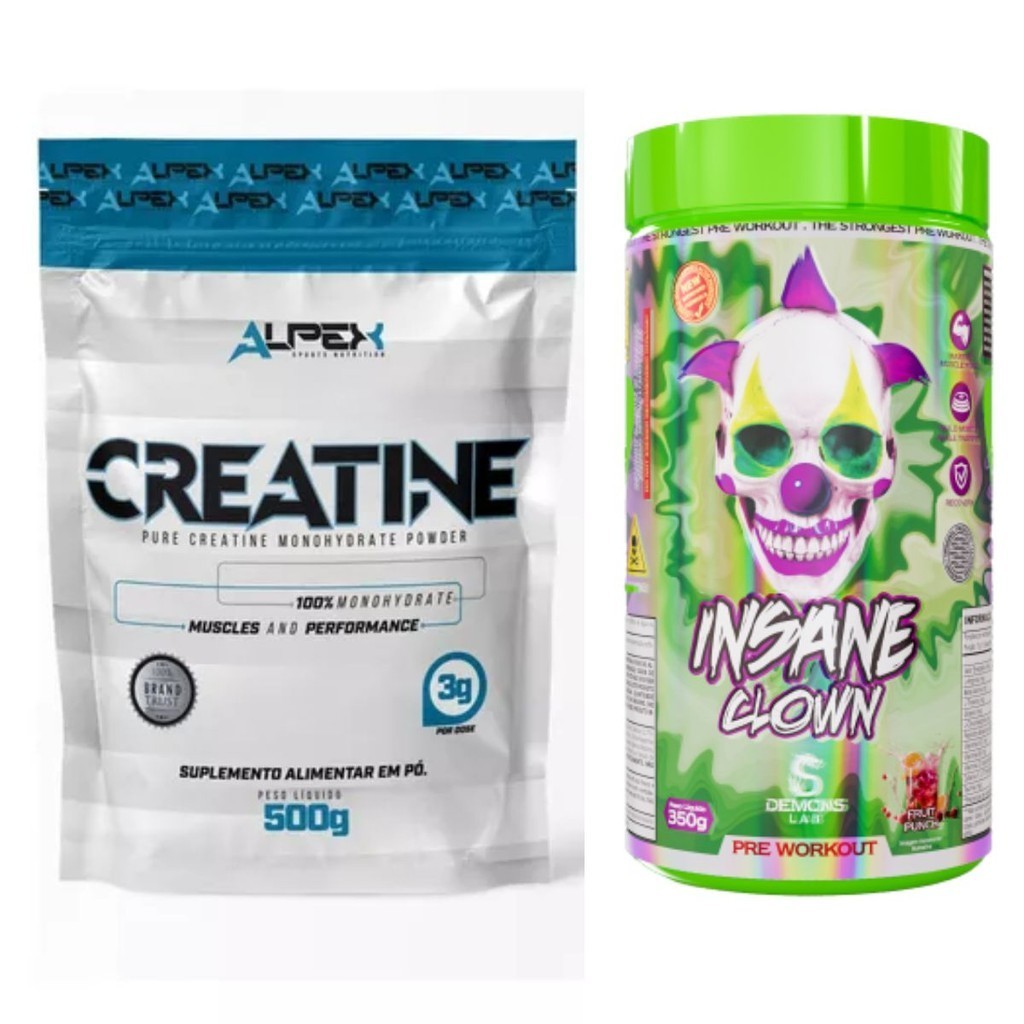Kit Creatina Alpex 100% 500g + Insane Clown 350g Demons Lab | Shopee Brasil