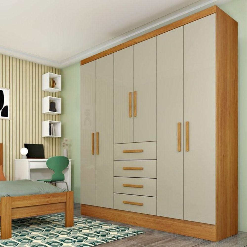 Guarda Roupa Casal 6 Portas 4 Gavetas Arizona Cinamomo/off White | Shopee Brasil