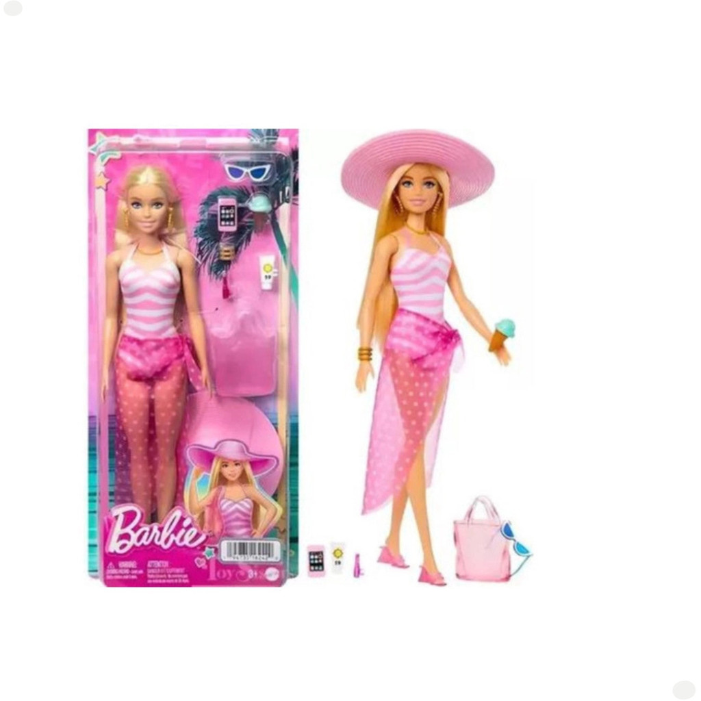 Barbie Dia De Praia - Boneca Articulada - HPL73 - Mattel | Shopee Brasil