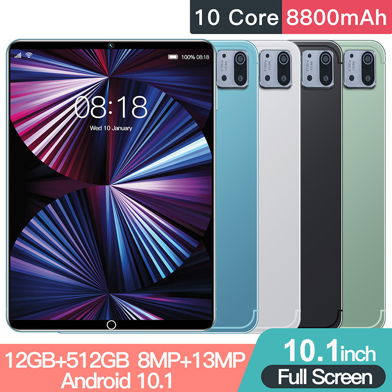 Tablet PC de 10.1 polegadas Android 10.1 12GB + 512GB HD 8MP + 13MP 4G ...