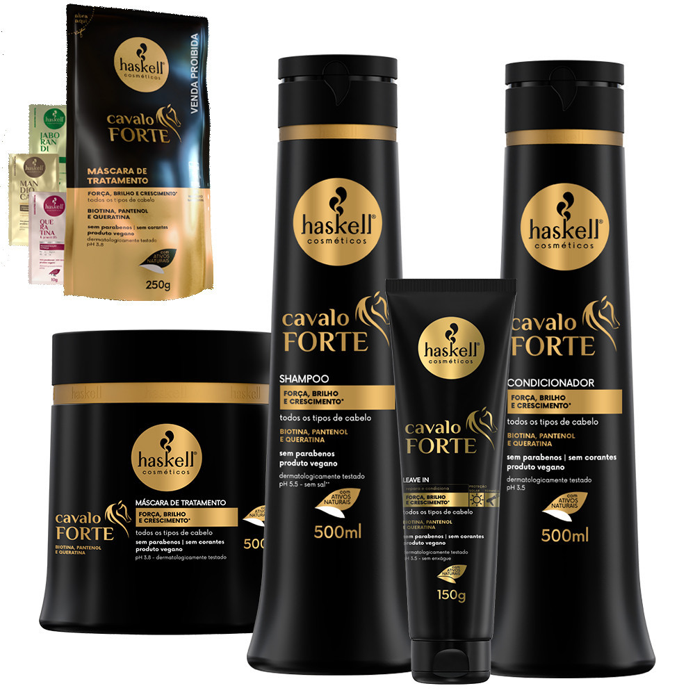 Kit Cavalo Forte Sh Cond 500ml Másc 500gr + Leave-in Haskell | Shopee Brasil