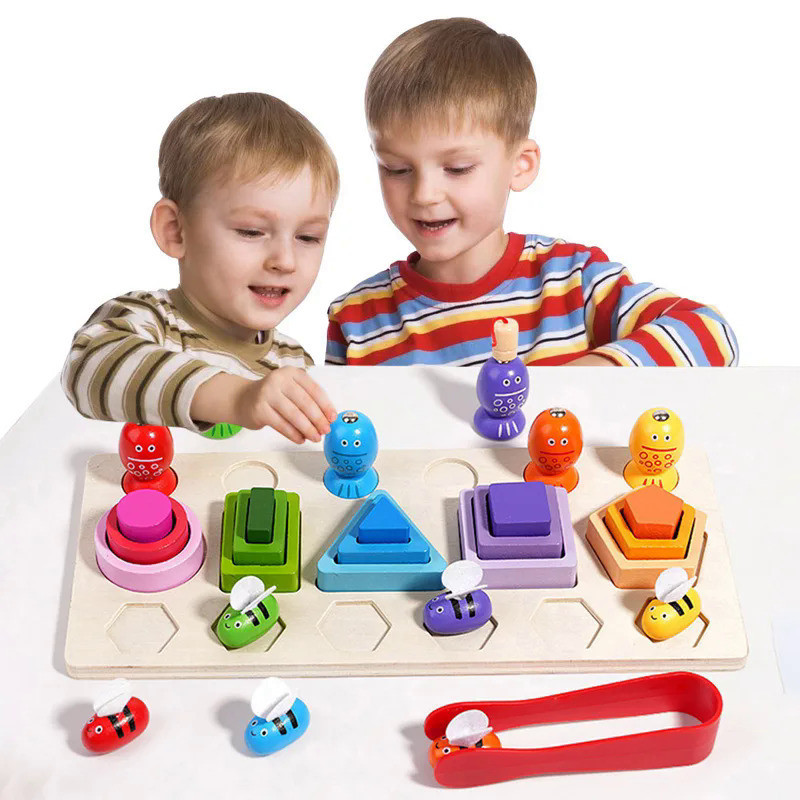 Montessori Toy Clamp Bees Hive Game Parent-Child Interaction Color ...