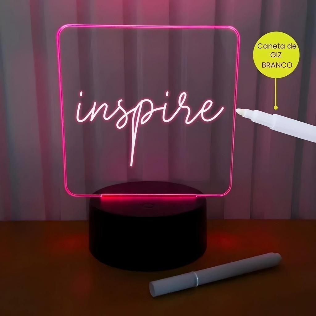 Luminária de Escrever 3D Led Abajur Lousa Quadro de Notas Anotações ...