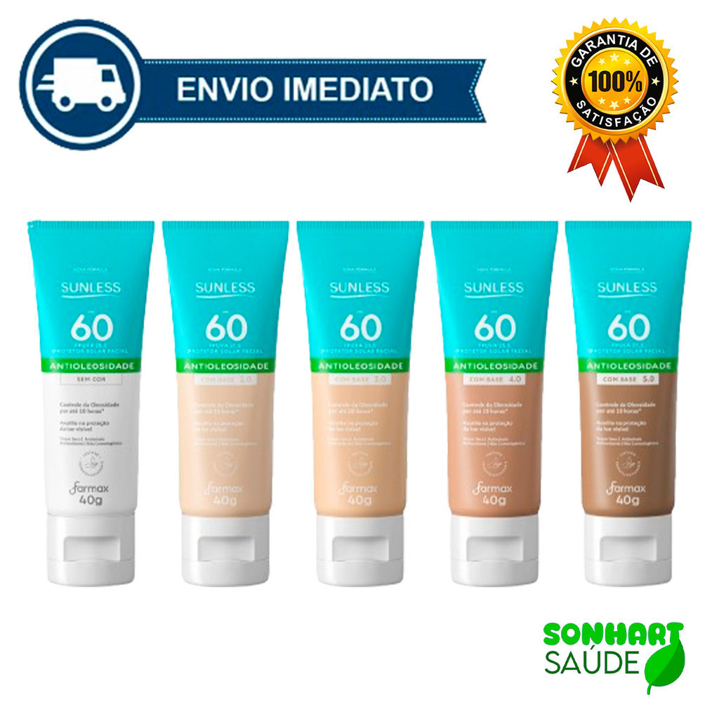 Protetor Solar Facial Antioleosidade FPS 60 40g Sunless Envio Imediato ...