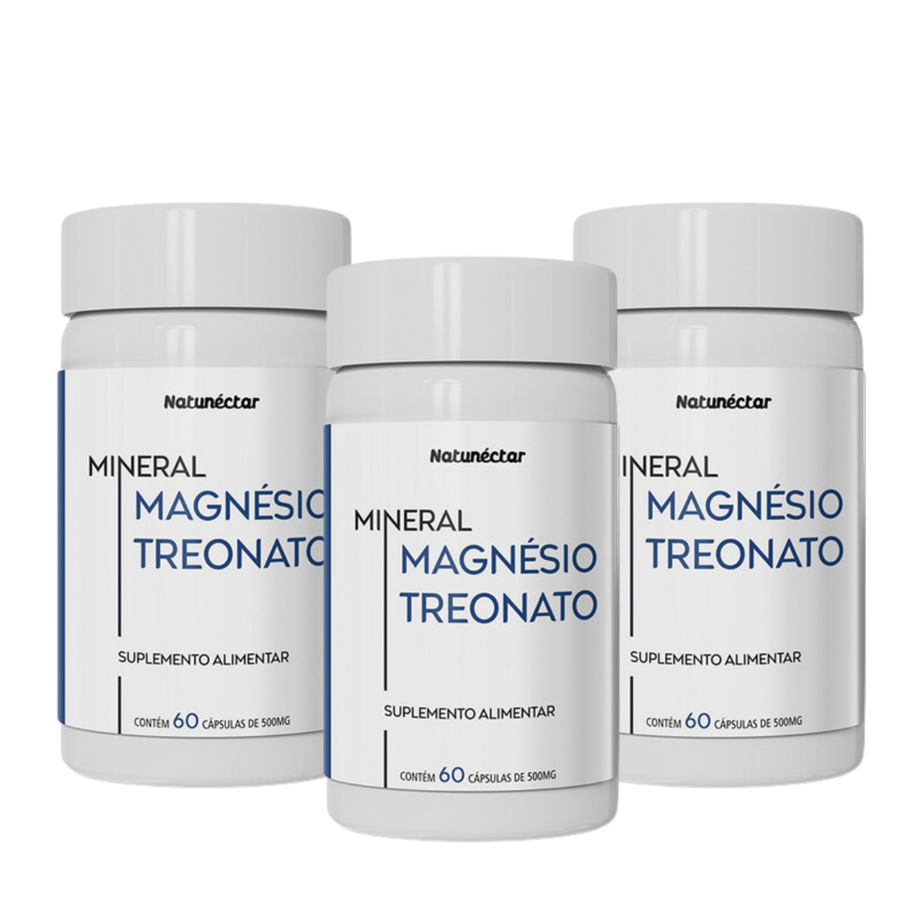 Kit 3 Frascos Magnésio Treonato Natunéctar Suplemento Alimentar Natural Puro Concentrado - 180 ...