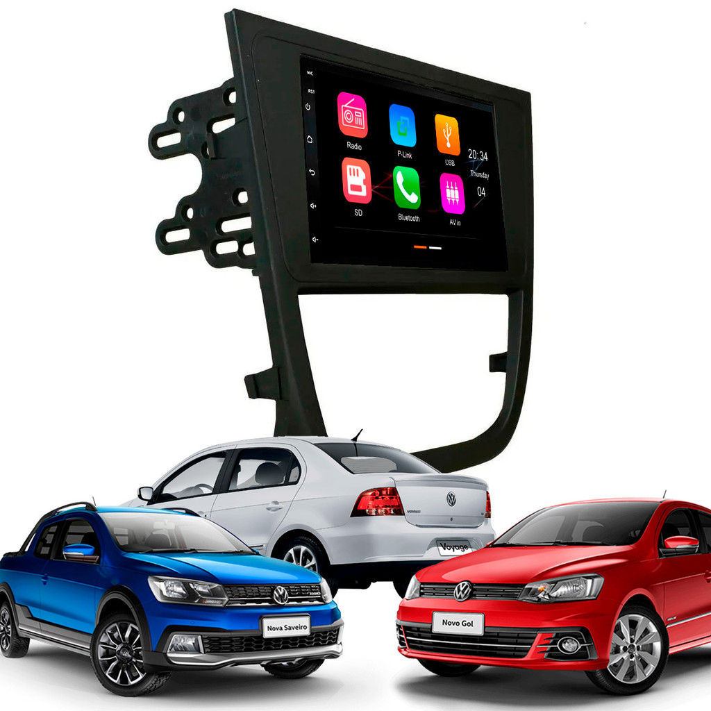 Central Multimídia 7 Polegadas MP5/BT CarPlay + Moldura Preta 2din Saveiro Gol Voyage G5 AP546 ...