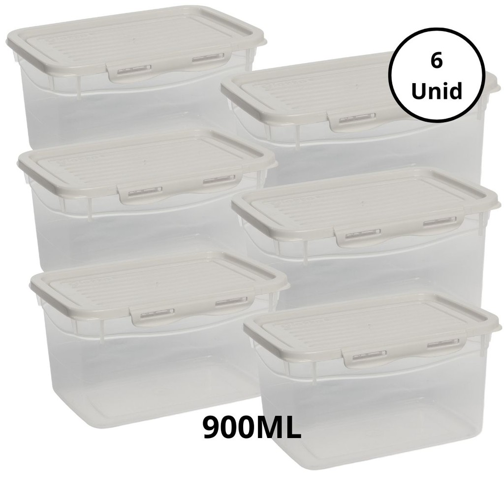 Kit 6 Potes Com Tampa e Trava 900ML Alto Off White | Shopee Brasil